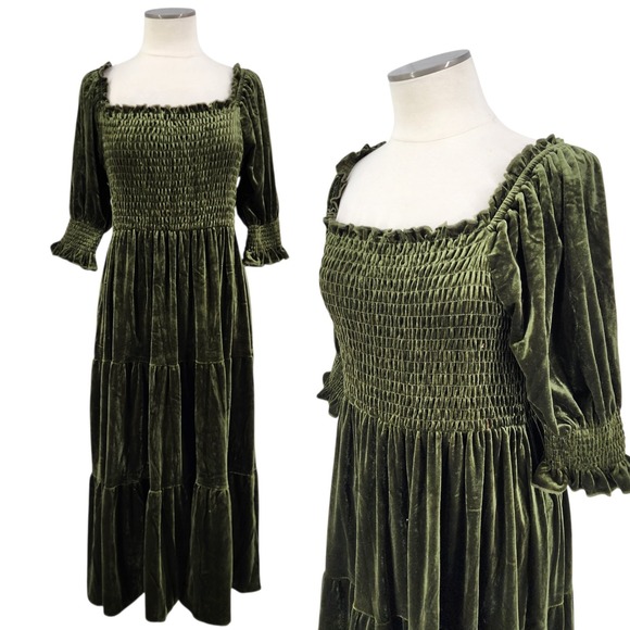 Dresses | Crushed Velvet Regency Midi Dress Romantic Cottage Fairy Boho ...